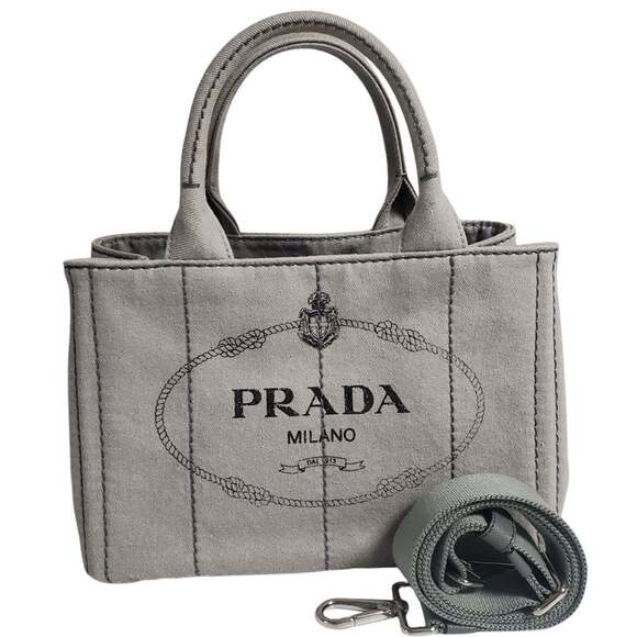 Prada | Bags | Prada Gray Canvas Shoulder Bag | Poshmark